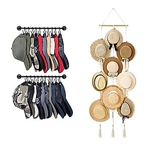 Mkono Hat Rack for Wall Baseball Cap Organizer and Hat Hangers for Wall Boho Caps Display Organizer with Tassels