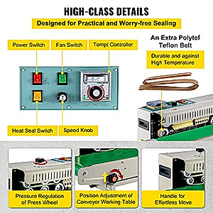 Happybuy FR-900 Continuous Band Sealer, Automatic Horizontal Band Sealer 110V, Continuous Sealing Machine Temperature Control, Bag Sealer Machine for PVC Bags Films