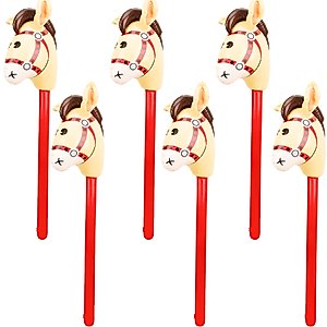 Haconba 6 Pieces 40 Inch Inflatable Stick Horse Inflatable Cowboy Cowgirl Horse head Stick Pony Stick Balloon for Christmas Birthday Theme Parties Home Decoration