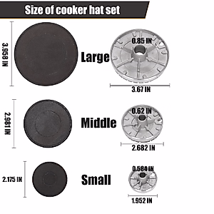 Upgraded Cooker Hat Set, Surface Gas Stove Burner Caps and Burner Head Replacement Kit, 1 Large, 2 Middle, and 1 Small Cooker Hat Set, Cooker Hat Set fits Selected Models - See Images for Details