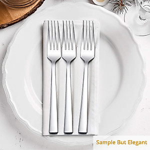 Dinner Forks Set of 12, E-far 7.9 Inch Stainless Steel Forks for Home, Kitchen or Restaurant, Non-toxic & Mirror Polished, Squared Edge & Dishwasher Safe