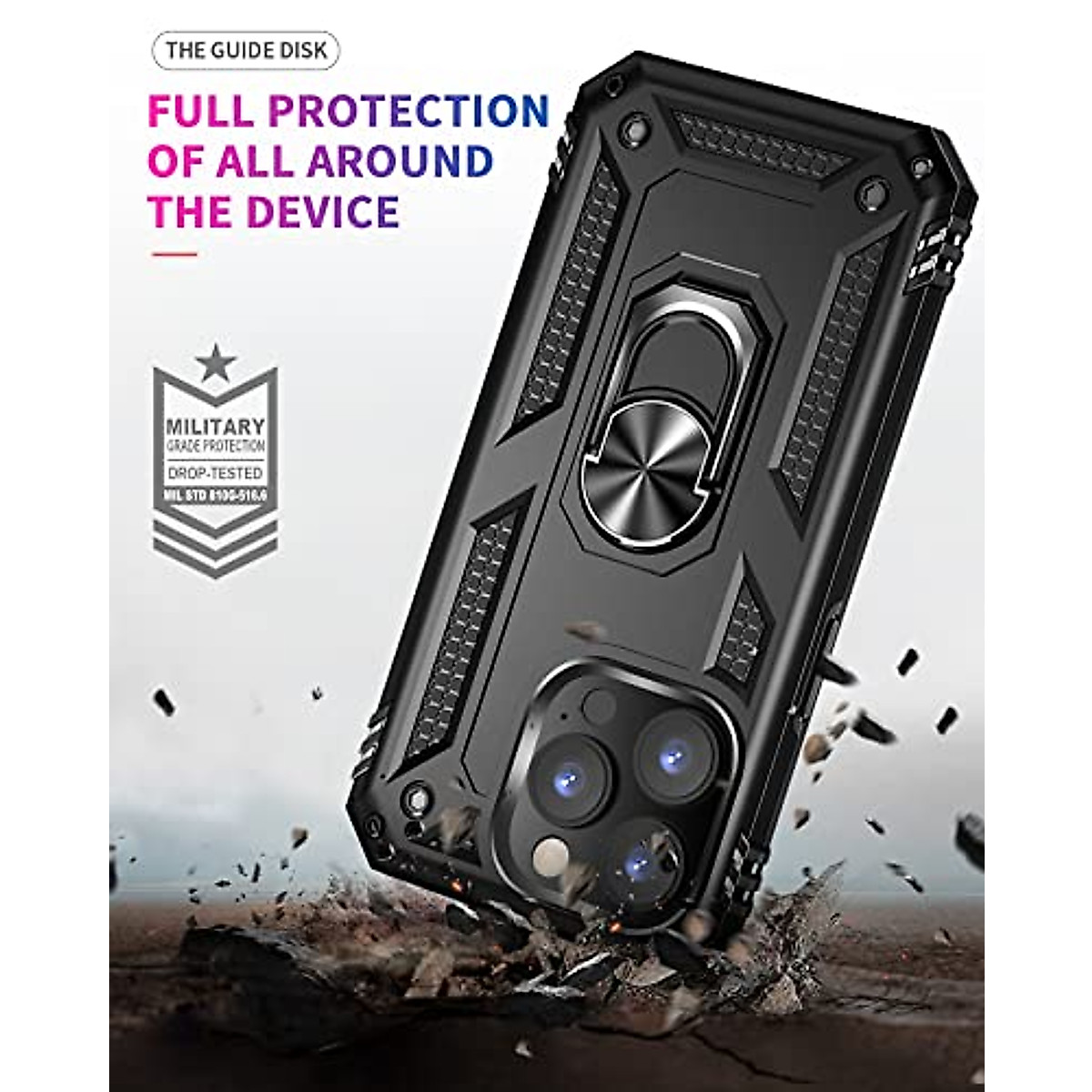 Phone Cases Designed for iPhone 14 Pro Case with Screen Protector Ring Stand Magnetic Kickstand ip14 i14 i x14 Fourteen 14S Pro 14Pro Pro14 Phone Case Cover Black