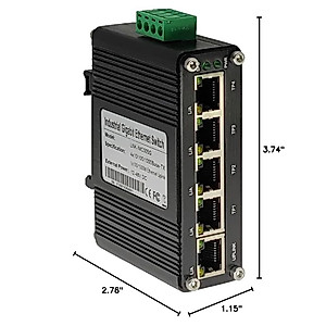 Mini Industrial 5 Ports Gigabit Switch Hardened 5 Port RJ45 10/100/1000Mbps Ethernet Switch Din Rail Mount Ethernet Switch Wall Mounts Included (-40 to 167 ºF) 10Gbps Switching Capacity