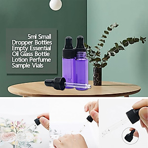 Kesell 5ml Small Dropper Bottles Empty Essential Oil Glass Bottle Lotion Perfume Sample Vials with Glass Eye Dropper, Pack of 20