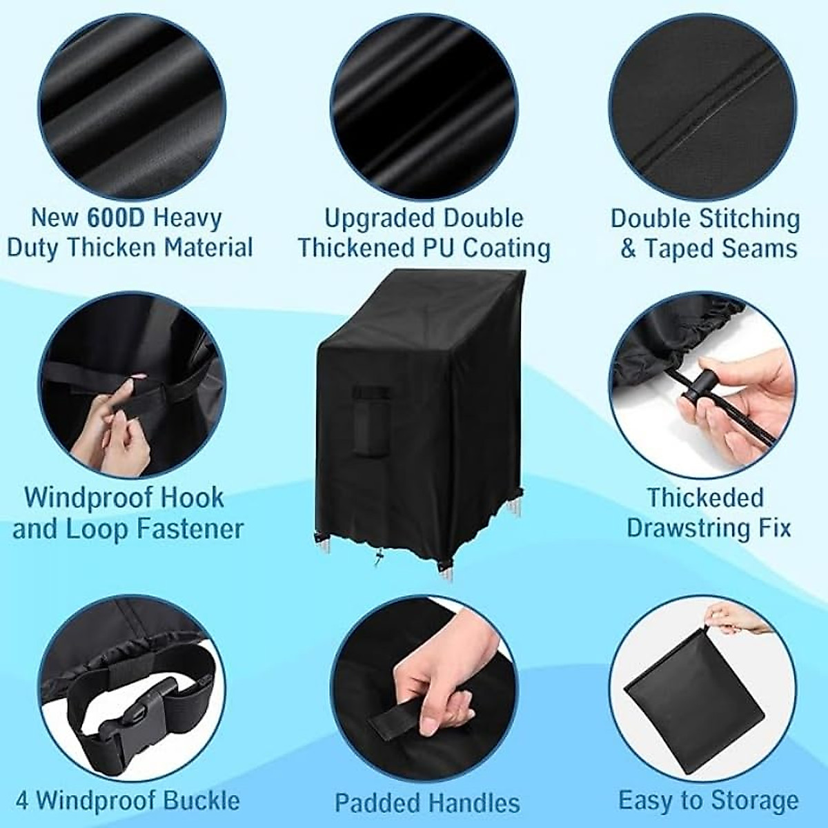 GARPROVM Patio Chair Cover 2 Pack, Outdoor Stack Chairs Covers Waterproof Winterproof Garden Chair Covers,420D Oxford Fabric Furniture Covers for Lounge Chair Armchairs, 33.46" D x 25.2" W x 47.24" H