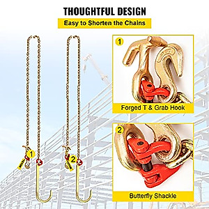 VEVOR J Hook Chain, 5/16 in x 10 ft Tow Chain Bridle, Grade 80 J Hook Transport Chain, 9260 Lbs Break Strength with JT Hook & Grab Hook, Tow Hooks for Trucks, Heavy Duty J Hook and Chain Shorteners