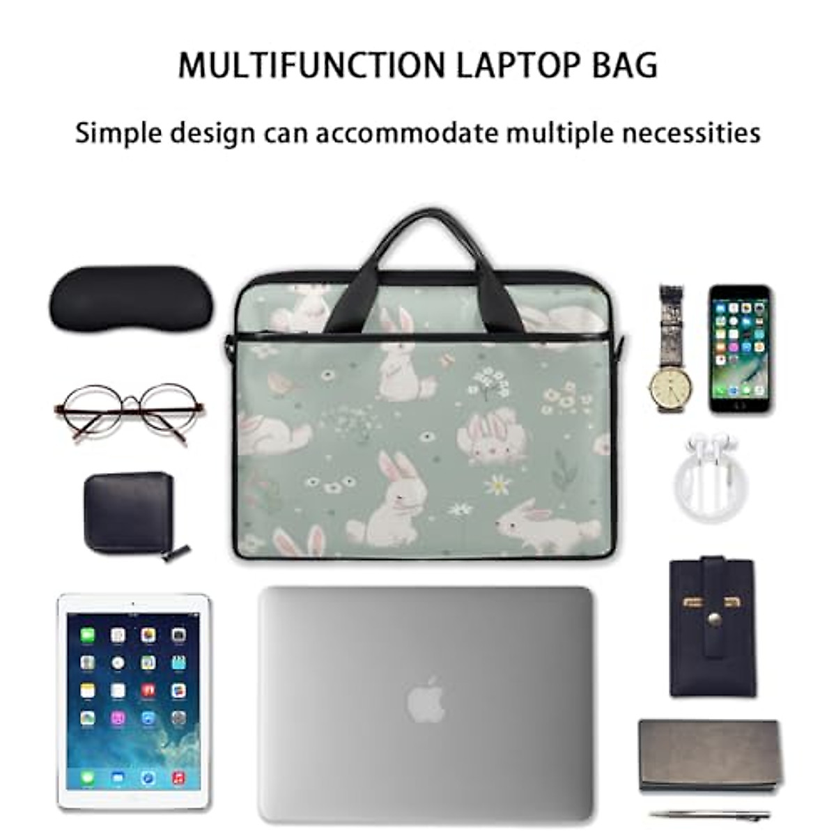 Adorable Bunny Laptop Computer Bag Waterproof Shoulder Messenger Bag 13-15 inch Durable Laptop Tote Bag with Shoulder Strap Handle Lightweight Crossbody Briefcase