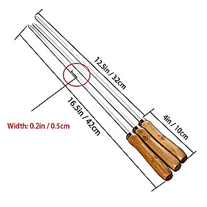 IMEEA Flat Skewers for Kabobs Stainless Steel Kebab Skewers for Grilling 16.5 Inch Barbecue Skewers with Nonslip Wooden Handle, Set of 6