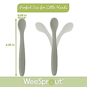 WeeSprout Silicone Baby Spoons - First Stage Infant Feeding Spoons With Soft-Tip, Bendable Baby Utensils for Parent & Self-Feeding, Ultra-Durable & Chewproof, Dishwasher Safe, Set of 3