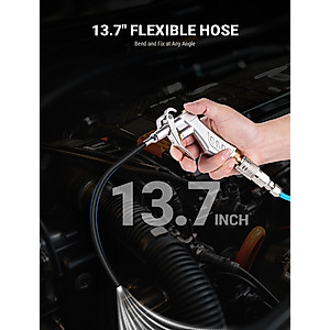 JASTIND Air Blow Gun with Adjustable Brass Air Nozzle, 2 Pcs Steel Extensions and 13.7 Inch Flexible Flow Hose, High Volume Air Gun Blower for Air Compressor Accessories Pneumatic Tool Dust Clean