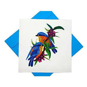 Bluebirds, Quilling Card 3D,Unique Dedicated Handmade, Design Greeting Card for Birthday, Valentine's Day, Mothers Day, Spring, Fathers Day, Graduation, Wedding, Anniversary, All Occasion,6"x6"