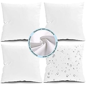Fixwal 18x18 Inches Outdoor Pillow Inserts Set of 4, Waterproof Decorative Throw Pillows Insert, Square Pillow Form for Patio, Furniture, Bed, Living Room, Garden ( White )