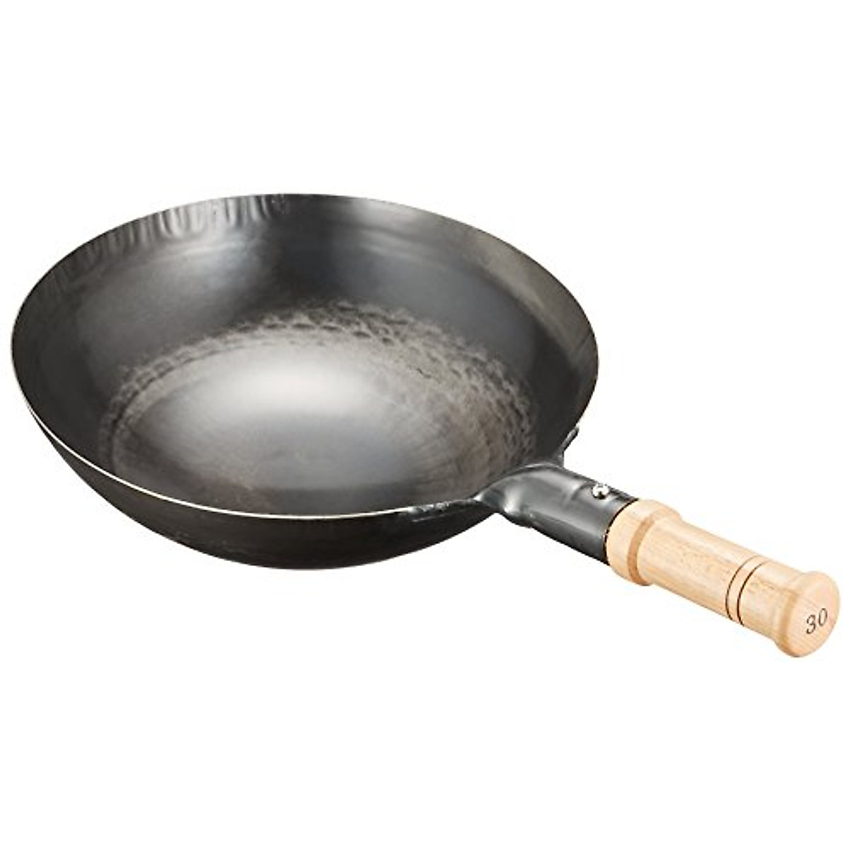 Yamada Kogyo Single Hand Wok Iron Hammered Wooden Handle 30cm