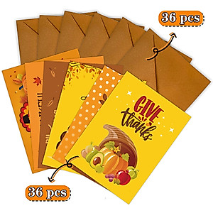 Funnlot Thanksgiving Cards 36PCS Bulk Thanksgiving Cards with Envelopes for Family Thankful Cards Fall Autumn Holiday Parties Celebrations Harvest Wedding Dinner Happy Thanksgiving Cards Bulk