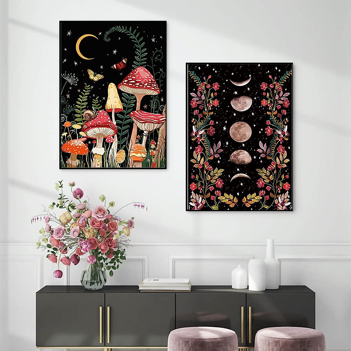 OFRKE 2-Piece Diamond Painting Kits for Adults and Kids，5D DIY Full Drill Round Art Gems Mushroom Forest Diamond Art Perfect for Home Wall Deco Diamond Decor 12"x16"