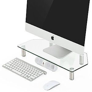 FITUEYES Monitor Stands Curved Glass Computer Risers with Height Adjustable for PC Monitors, Laptops, Computers & TVs，DT105002GC