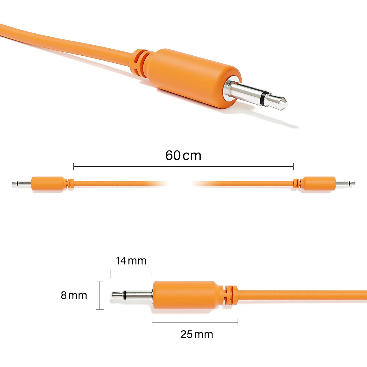 ExcelValley - 5-Pack - Mono Modular Patch Cables - TS 3.5mm 1/8" Eurorack Synthesizer [Orange | 15 cm - 5.91"]