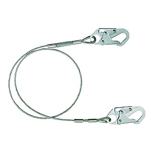 FallTech 830636 Restraint Lanyard - Single Leg, 1/4" Galvanized Wire Cable with 2 Snap Hooks, 3', Natural