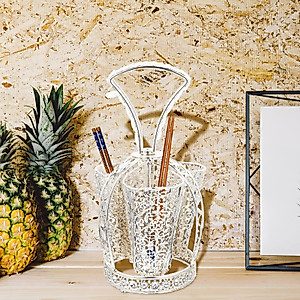 Cabilock Metal Utensil Caddy Silverware Organizer Cutlery Holder 3-Section Coffee Spoon Dessert Fork Holder Utensil Tabletop Centerpiece for Coffee Bar Dining Room Kitchen