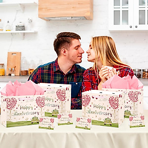 RUMIA Anniversary Party Gift Bag Wedding Anniversary Wrapping Paper Bag with Tissue Paper Greeting Card Happy Anniversary Party Gift Wrap for Women Wife Christmas Wedding Anniversary Party Supplies