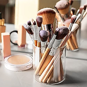 Anhow 12 OZ Glass Qtip Holders, 3 Pack Apothecary Jars Cotton Ball/Swabs Dispenser with Vanity Tray for Bathroom Canister Storage, Clear Bathroom Set Guest Room Essentials with Dust Cover