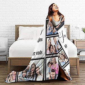 HYHSJY Personalized Blanket with Family Member Photos, add 10 Photos， Where Life Begins and Love Never Ends,Throws Fuzzy Blanket Gifts for Family Lovers Friends Couples Gifts Valentine’S Mother’S