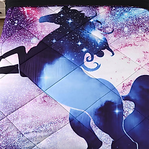 Wowelife Unicorn Full Size Bedding Set 5 Pieces Unicorn Comforter Sets Blue 3D Kids Comforter Sets Bedding Set Breathable with Comforter, Flat Sheet, Fitted Sheet and 2 Pillowcases