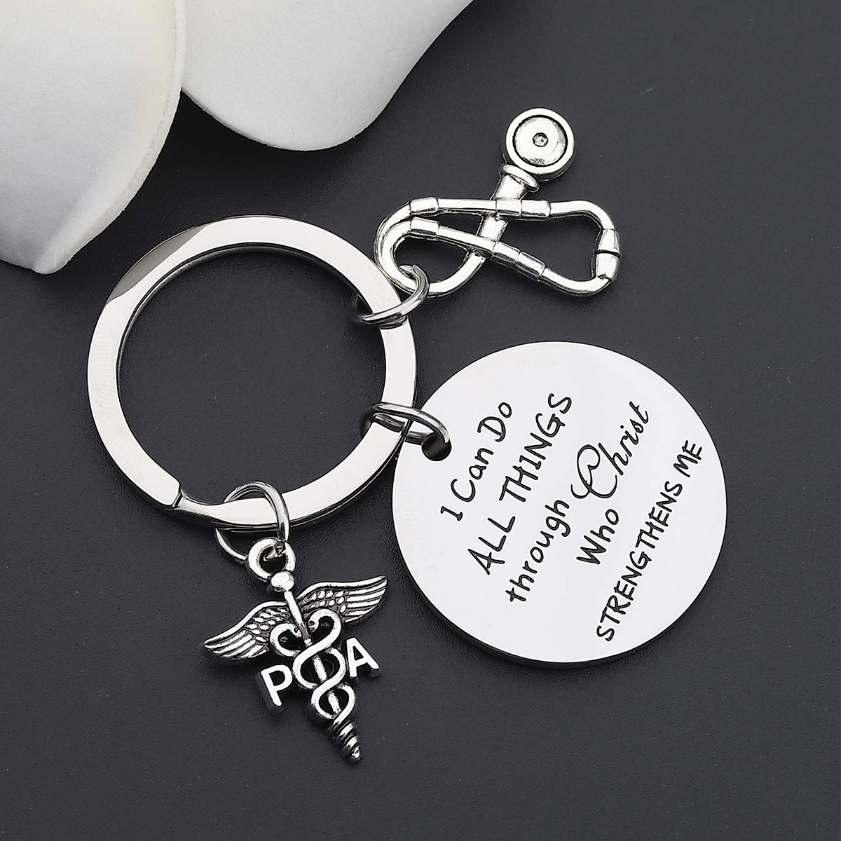 LQRI Physician Assistant Gift PA Gift I Can Do All Things Through Christ Who Strengthens Me PA Keychain PA Student Gifts Medical School Graduation Gift (sliver)