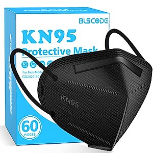 BLScode KN95 Face Mask 60 Pack, Individually Wrapped 5-Layer Breathable Mask with Comfortable Elastic Ear Loops, Filter Efficiency≥95%