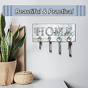 Yalikop Crush Diamond Mirrored Home Letter Plaque Sign Wall Mounted Key Holder Clear Heart Shape Hooks Key Hanger Christmas Gift for Wall Door Bookshelf Decorative