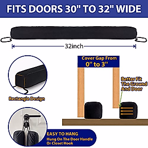 Home Weighted Door Draft Stopper 32 Inch, Weather Stripping Noise Blocker Window Breeze Blocker Door Sweeps - Improved Rectangle Door Draft Blocker with Hook Loops, More Fits 0 to 3" Door Gaps, Black