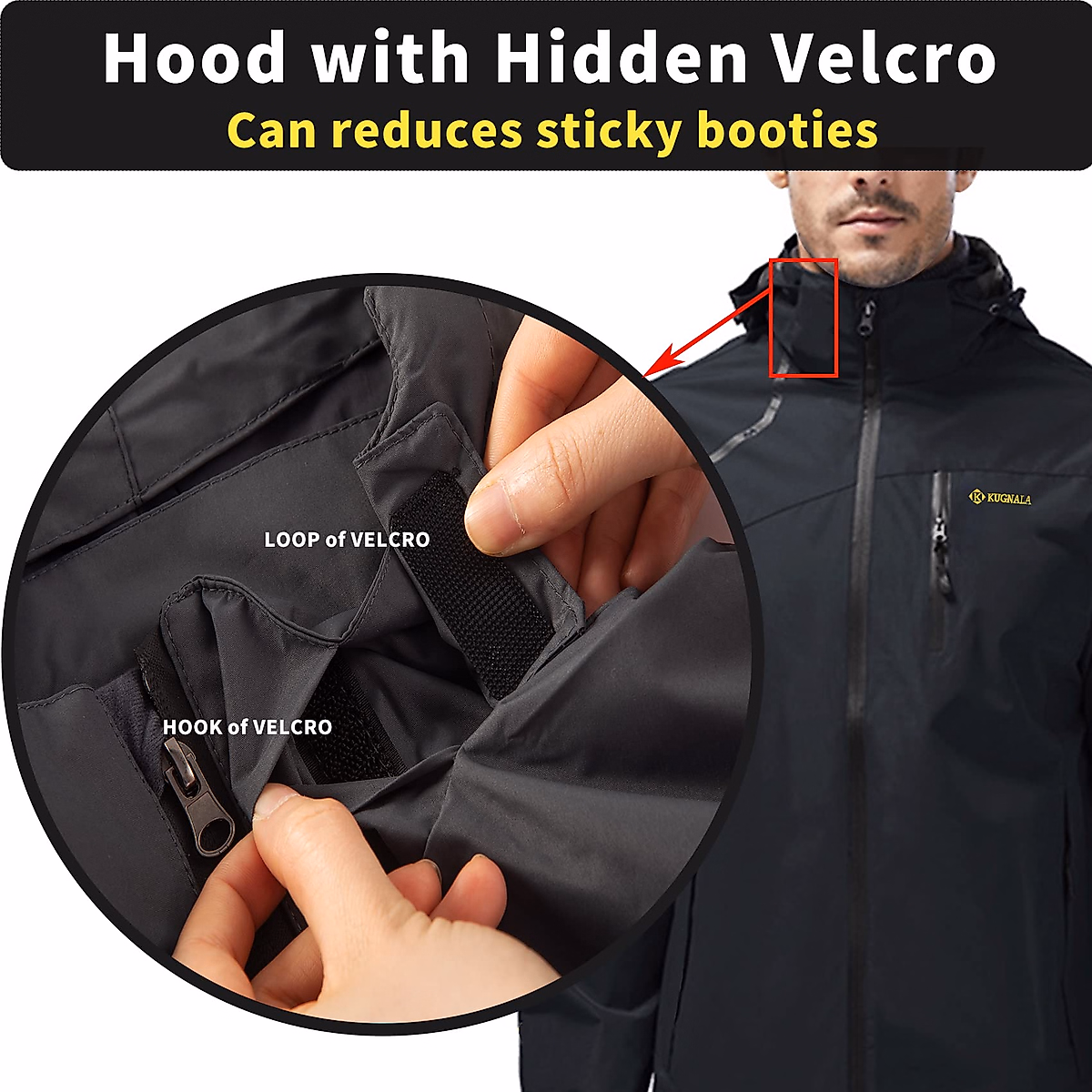 Kugnala Mens Lightweight Rain Jacket Waterproof Rain Coat Hooded Windproof Windbreaker Jackets for Men Hiking Cycling Black XL