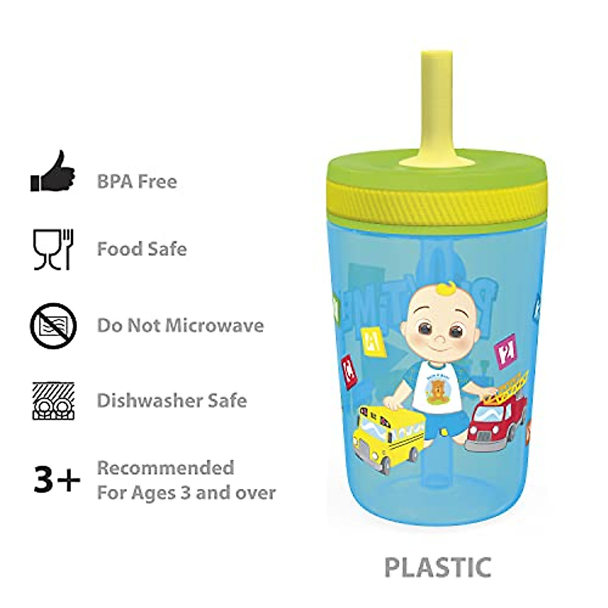 Zak Designs 15oz Cocomelon Kelso Tumbler Set, Leak-Proof Screw-On Lid with Straw Made of Durable Plastic and Silicone, Perfect Bundle for Kids, 1 Count (Pack of 1)