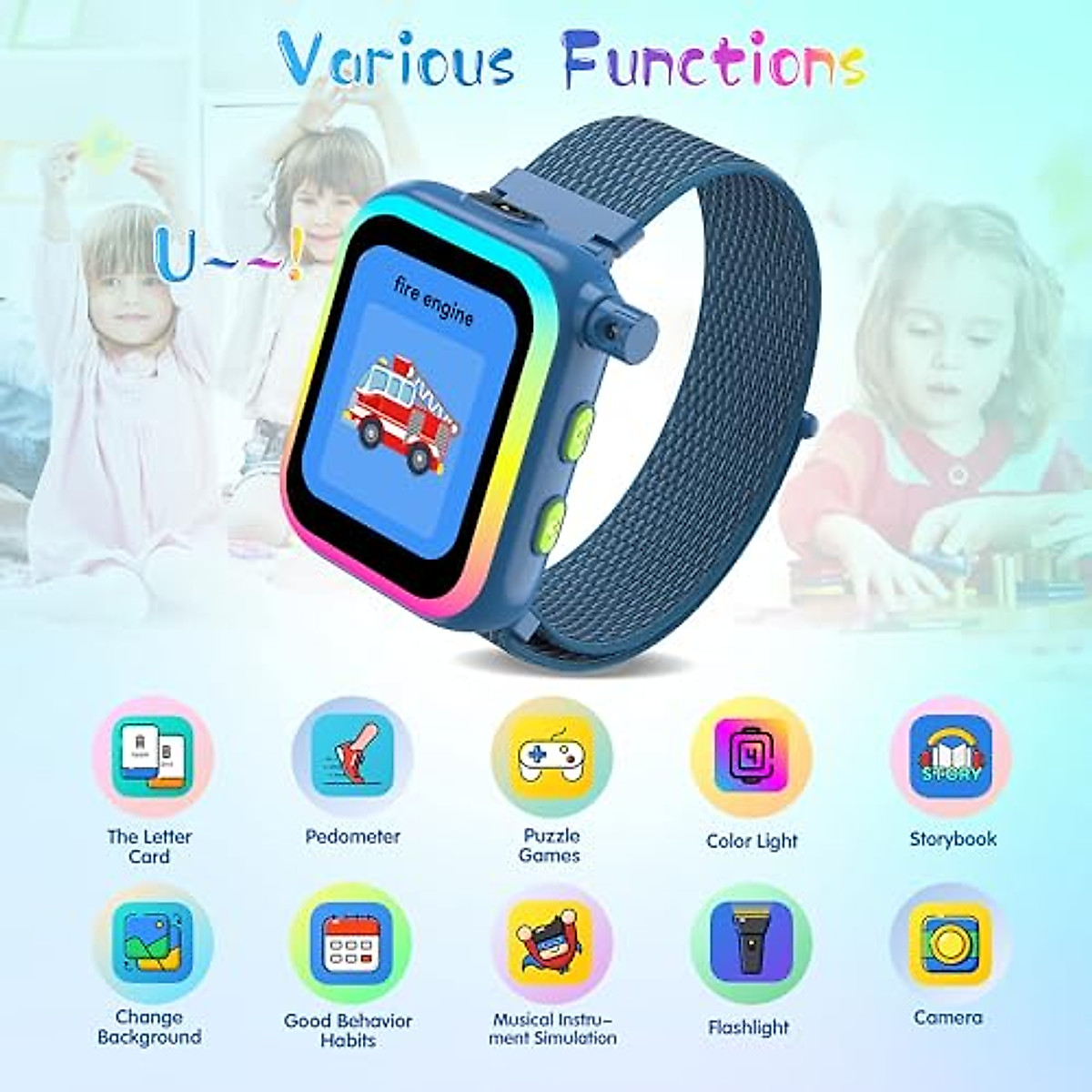 Hewitto Smart Watch for Kids, Kids Smart Watches Girls with Touch Screen and HD Camera, 12 Game Video Music Player Audiobook Alarm Clock Pedometer, Kids Watch for Boys Girls
