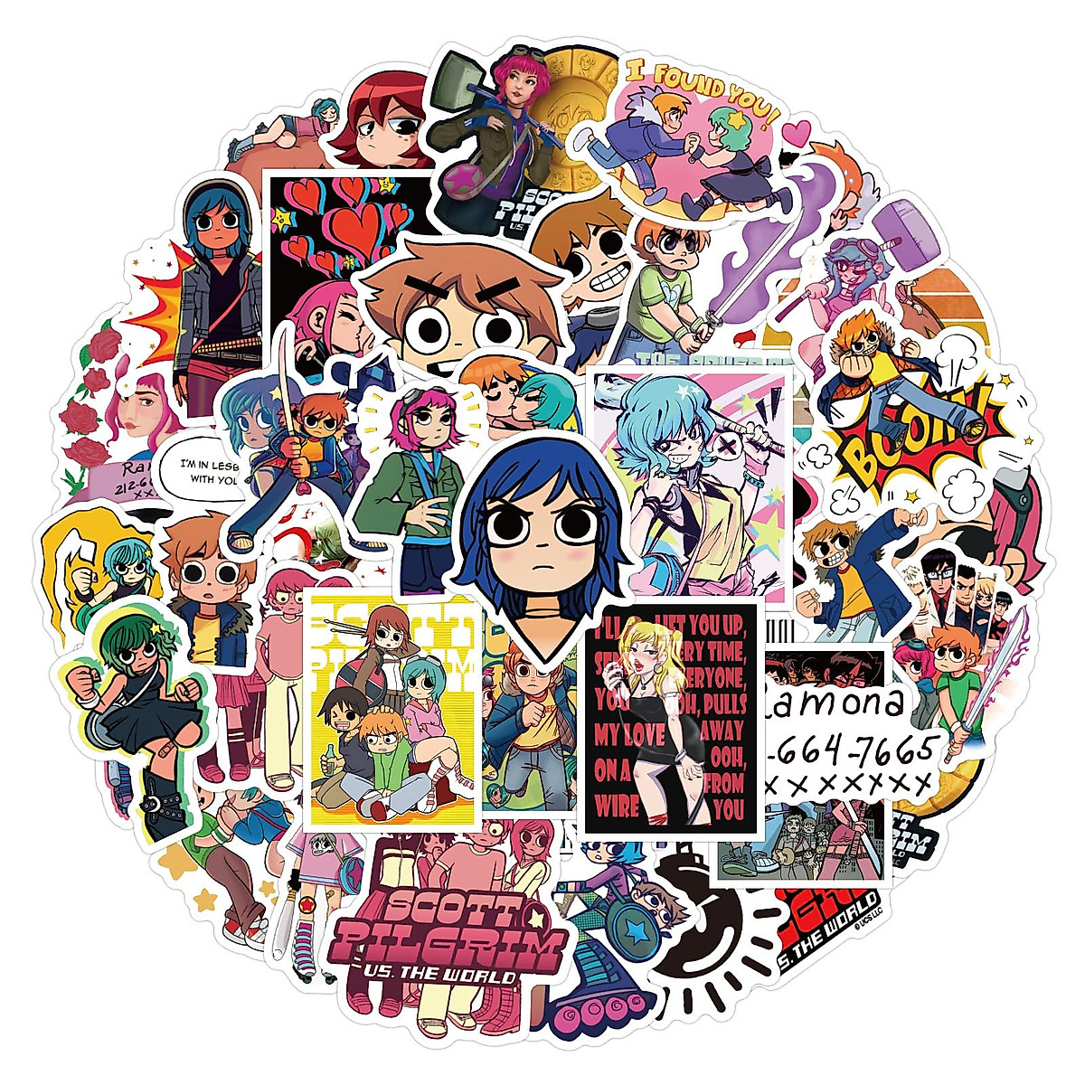 55 Pcs Scott Pilgrim Stickers Waterproof Vinyl Stickers for Water Bottles Laptop Skateboard Luggage Computer Stickers for Teens Girls Kids (Scott Pilgrim)