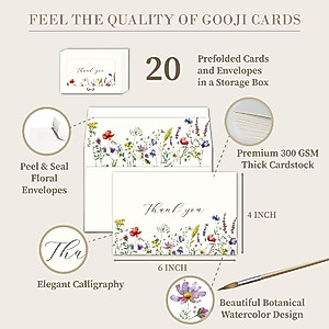 Gooji 4x6 Midsummer Floral Thank You Cards Multipack with Envelopes (Bulk 20-Pack) Matching Peel-and-Seal Envelopes, Wildflower, Weddings, Blank Notes Small Business, Assorted Stationary