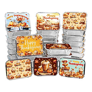 WorldBazaar Thanksgiving Aluminum Containers with Lids 36PCS Thanksgiving Leftover To Go Containers Disposable Fall Turkey Foil Pans Food Sacks Storage Thanksgiving Party Supplies