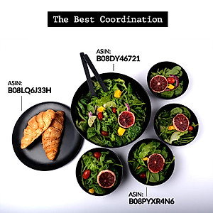 ACASSA Salad Bowl with Servers, Salad Bowl Large, 9.8", 4 Small Serving Bowls, Salad Bowl with Tongs, Salad Mixing Bowl with Lid, Bamboo Fiber, Wooden Salad Bowl Set, Lightweight, Dishwasher Safe