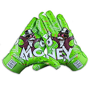 Battle Sports Money Man 2.0 Wide Receiver Football Gloves - Adult and Youth Football Gloves - Ultra Grip Gloves - Adult Medium, Neon Green