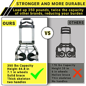 FUVLFAL 350LBS Folding Hand Truck Dolly Cart, Aluminum Portable Cart Heavy Duty Utility Dolly Trolley with Swivel Handle, Telescoping Handle, Elastic Cord, 7-inch Big Wheels for Home, Shopping, Office