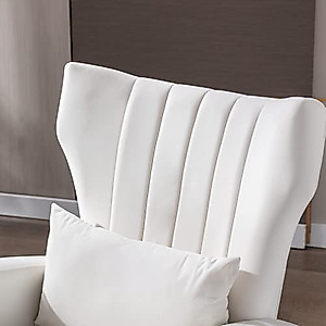 chairus Wingback Velvet Accent Chairs Set of 2, Modern Living Room Armchairs Comfy Upholstered Single Sofa Chair for Bedroom Dorms Reading Reception Room with Gold Legs & Small Pillow, Cream