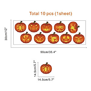 TOARTi Halloween Pumpkin Decal Set of 10, Creative Pumpkin Face Stickers for Home Decor, Halloween Party Theme Kitchen Wall Art Murals, Thanksgiving Party Decoration,Orange