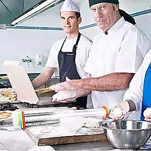 NASNAIOLL Adjustable Rolling Pin with Thickness Rings Measurement Pastry for Baking Cookie Dough Pizza Pastry Pie Pasta, French Style Stainless Steel Roller