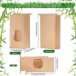 Glenmal 150 Pieces Bakery Bags with Window Kraft Packaging Treat Bag Tin Tie Tab Lock Cookie Bread Paper Coffee Bean Storage for Food Crafts Container (3.54 x 2.36 6.7 Inch), brown