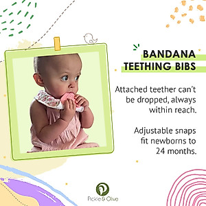 Pickle & Olive Baby Bandana Teething Bibs with Attached Teether- Set of 4 - Floral