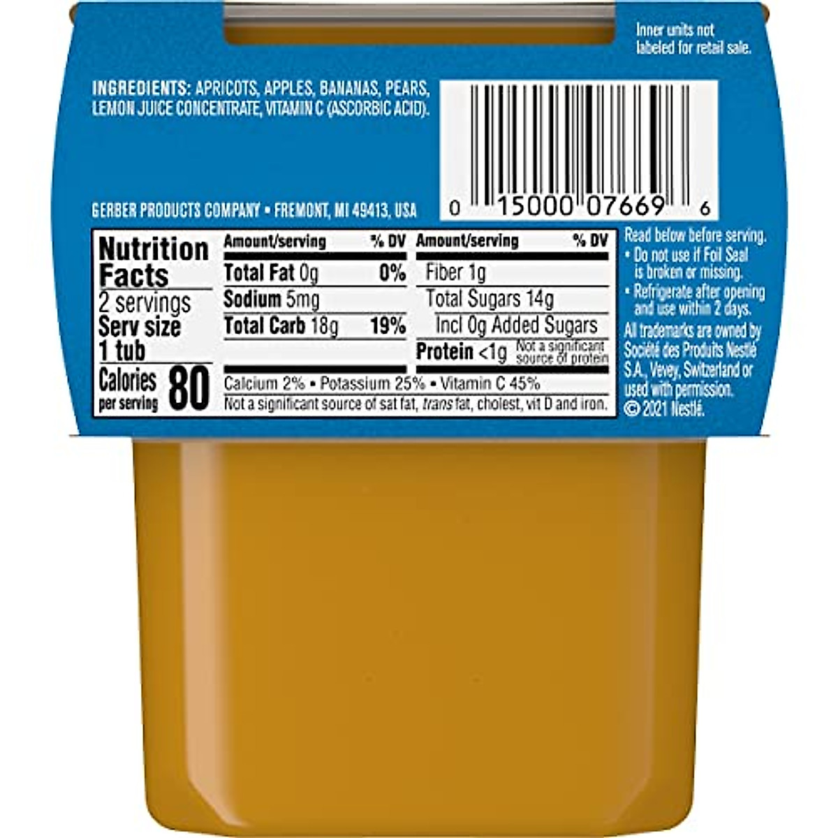 Gerber Natural for Baby 2nd Foods Baby Food Tubs, Apricot Mixed Fruit, Made with Natural Fruit & Vitamin C, Pureed Baby Food, 2-4 Ounce Tubs/Pack (Pack of 4)