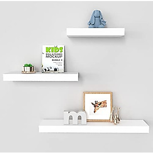 Ballucci Modern Floating Shelves for Wall, Set of 3 Wood Wall Mount Ledges for Living Room, Bedroom, Nursery, Bathroom, Kitchen, 12", 16", 24" - White