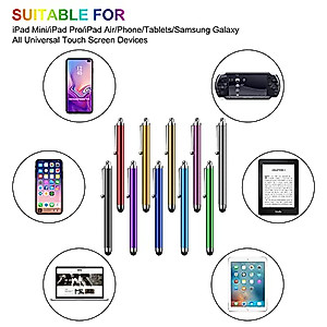 Stylus Pen [10 Pack] Universal Capacitive Touch Screen Pens for Tablets, iPad Mini, iPad Pro, iPad Air, Smartphones, Samsung Galaxy - Multiple Colors