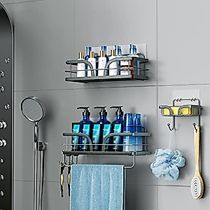 Shower Caddy Shelf Storage Rack, 3-Pack Adhesive Shower Organizer with Hooks for Hanging Razor, Towel Bar and Soap Dish, 304 Stainless Steel No Drilling Rustproof Shower Shelves Basket for Bathroom