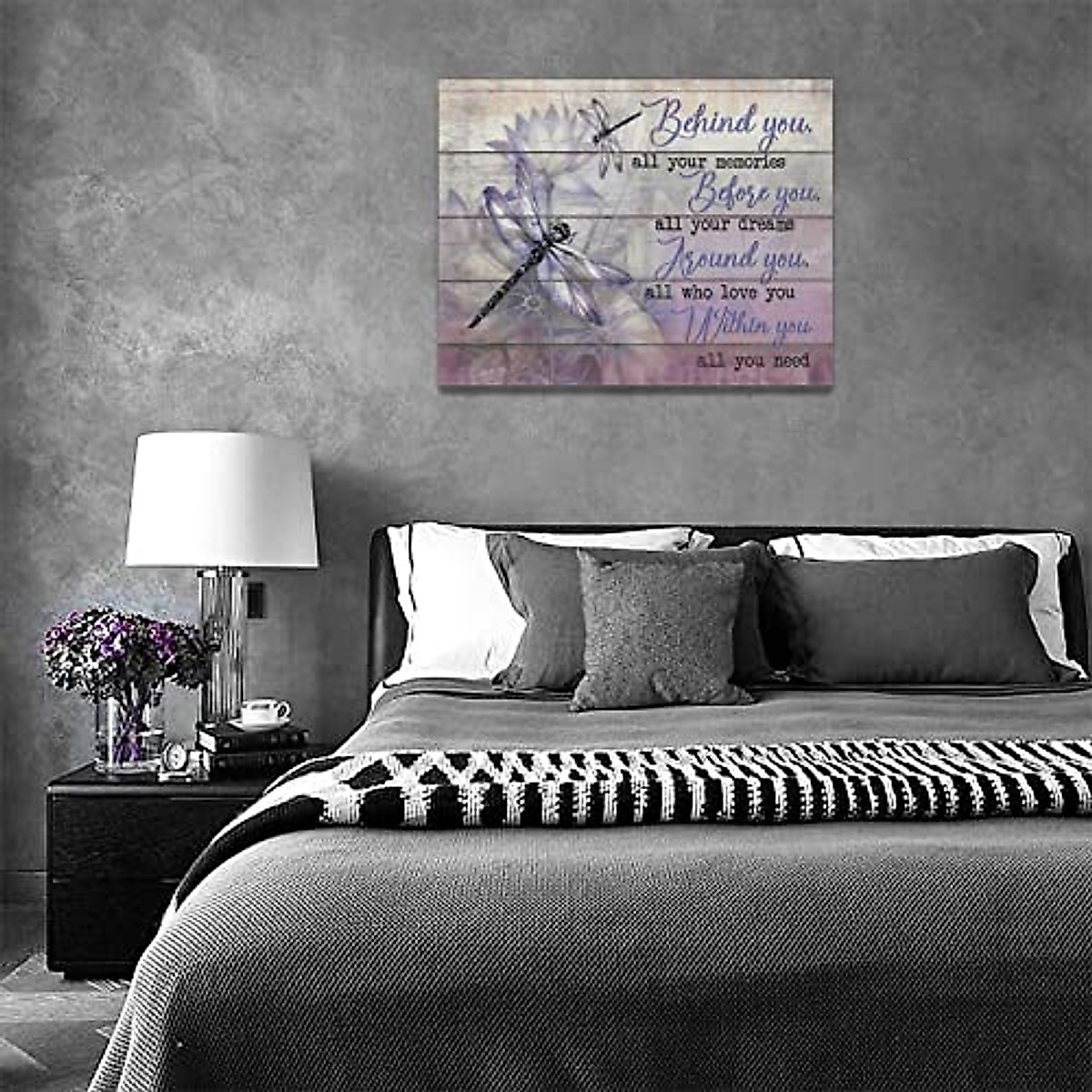 Purple Dragonfly wall art Inspirational Quotes Wall Decor Gift for Daughter Farmhouse Canvas Prints Rustic Dragonfly Country Painting Pictures Motivational Framed Artwork for Home Living Room Bedroom Bathroom 16"x12"